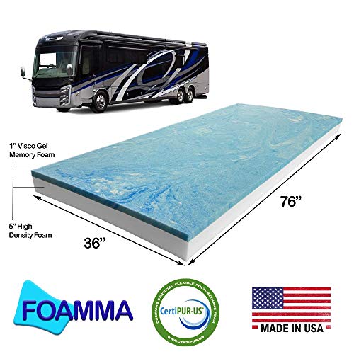 Foamma 6” x 36” x 76” Truck, Camper, RV Travel Visco Gel Memory Foam Bunk Mattress Replacement, Made in USA, Comfortable, Travel Trailer, CertiPUR-US Certified, Cover Not Included