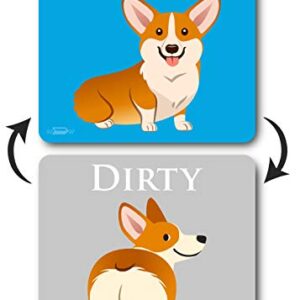 Dog Butt Funny Clean Dirty Dishwasher Magnet, Reversible Dish Washer Refrigerator Sign, Funny Corgi Butt, Double Sided Strong Kitchen Flip Indicator, Bonus Universal Magnetic Plate, Animal Magnet