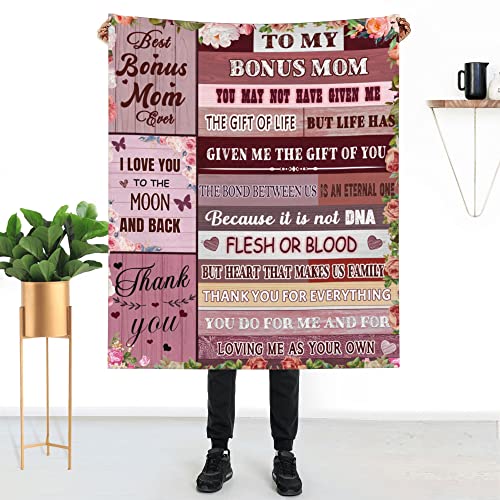 Bonus Mom Gift from Daughter, Bonus Mom Blanket from Bonus Daughter Son Stepdaughter Stepson, 50"x60" Mothers Day Blanket Gifts for Stepmom Birthday Gifts for Bonus Mom