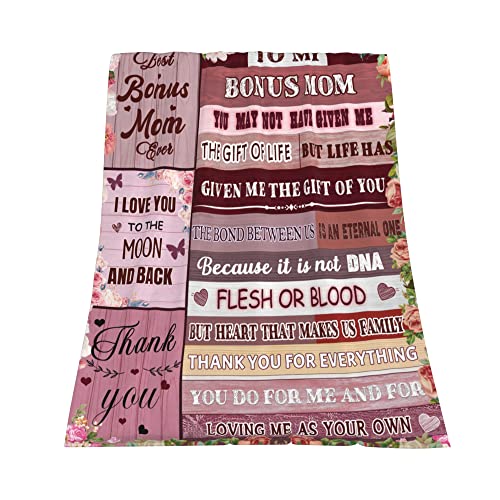 Bonus Mom Gift from Daughter, Bonus Mom Blanket from Bonus Daughter Son Stepdaughter Stepson, 50"x60" Mothers Day Blanket Gifts for Stepmom Birthday Gifts for Bonus Mom