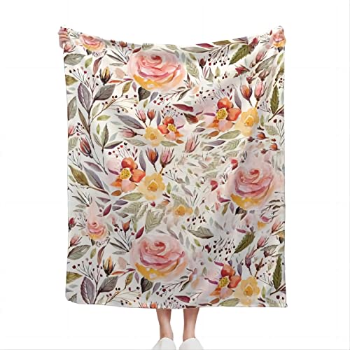 Floral Throw Blankets, Flower Soft Warm Fleece Blankets for Couch Bed Decor Gifts, Warm Lightweight Fuzzy Flannel Blanket for Mothers Adults Women 50x60 Inches