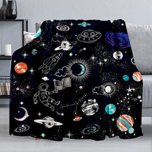 ultra-soft cozy flannel fleece throw blankets 40"x50", smooth warm fuzzy plush blankets for couch bed kids adults (galaxy solar system astronaut planets rocket)