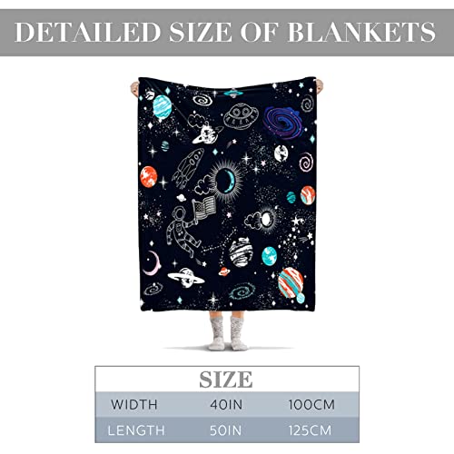 Ultra-Soft Cozy Flannel Fleece Throw Blankets 40"x50", Smooth Warm Fuzzy Plush Blankets for Couch Bed Kids Adults (Galaxy Solar System Astronaut Planets Rocket)