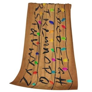 Christmas Lights Alphabet Flannel Blanket Stranger Blanket Soft Flannel Lightweight Blankets Throw Bedding Room Decor for Bed Sofa Couch 60"X50"