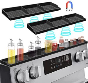 stove top shelf magnetic, silicone spice rack over stove shelf back of stove flat, 30 inch magnet top of stove kitchen shelf stove organizer above stovetop storage-black