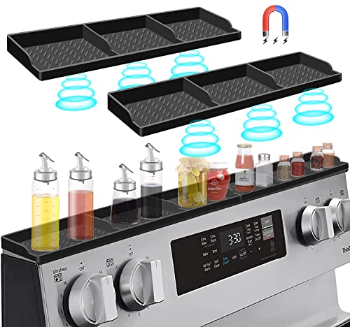 Stove Top Shelf Magnetic, Silicone Spice Rack Over Stove Shelf Back of Stove Flat, 30 Inch Magnet Top of Stove Kitchen Shelf Stove Organizer Above Stovetop Storage-Black