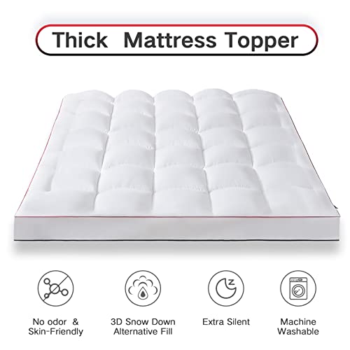 Homemate Queen Mattress Topper,1800TC Cooling Mattress Pad Cover for Deep Sleep, Extra Thick 3D Snow Down Alternative Overfilled Plush Pillow Top with 8-21 Inch Deep Pocket - Queen Size, White