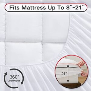 Homemate Queen Mattress Topper,1800TC Cooling Mattress Pad Cover for Deep Sleep, Extra Thick 3D Snow Down Alternative Overfilled Plush Pillow Top with 8-21 Inch Deep Pocket - Queen Size, White