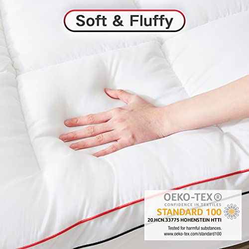 Homemate Queen Mattress Topper,1800TC Cooling Mattress Pad Cover for Deep Sleep, Extra Thick 3D Snow Down Alternative Overfilled Plush Pillow Top with 8-21 Inch Deep Pocket - Queen Size, White