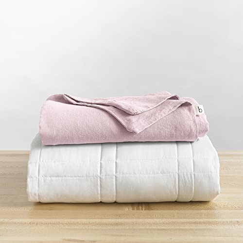 Baloo Soft 12lb Weighted Throw Blanket with Removable Linen Cover - Heavy Cotton Quilted Blanket - Blush Pink, 42x72 inches Living