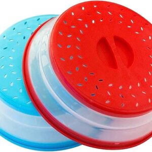 2Packs collapsiable Microwave cover (Red+Blue) BPA free Microwave Splatter Guard Colander Strainer for Fruit Vegetables