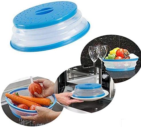 2Packs collapsiable Microwave cover (Red+Blue) BPA free Microwave Splatter Guard Colander Strainer for Fruit Vegetables