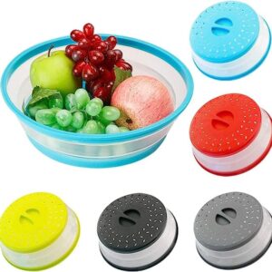 2Packs collapsiable Microwave cover (Red+Blue) BPA free Microwave Splatter Guard Colander Strainer for Fruit Vegetables