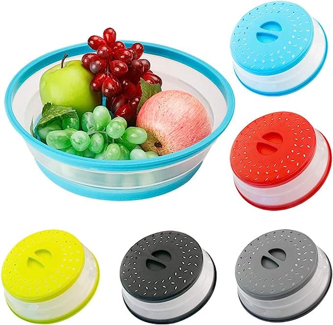 2Packs collapsiable Microwave cover (Red+Blue) BPA free Microwave Splatter Guard Colander Strainer for Fruit Vegetables