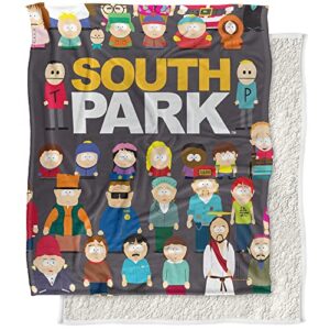 south park blanket, 50"x60", full cast silky touch sherpa back super soft throw blanket