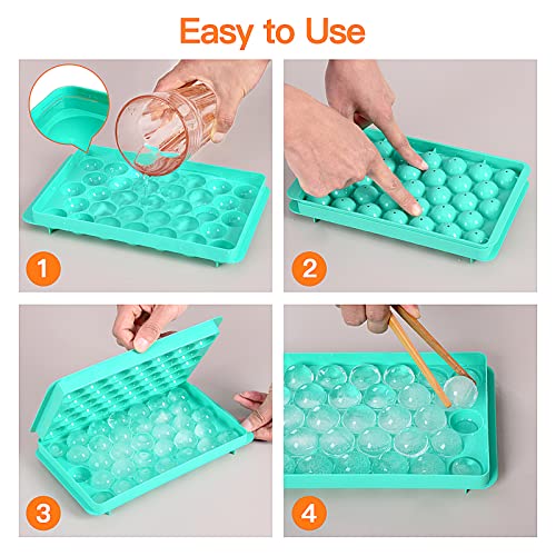 Ice Cube Tray,Waybesty Round Ice Trays for Freezer,Circle Ice Cube Molds Making 1.0 Inch Small Ice Balls,Sphere Ice Makers for Cocktail Whiskey Tea Coffee Wine or Storage Some Fish Meats (Light Blue)