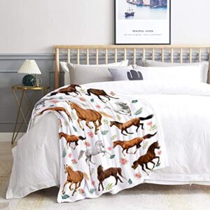 Horses Throw Blanket Super Soft Fluffy Cozy Plush Fleece Blanket Decorative Fuzzy Lightweight Blankets for Sofa Couch Bed Camping, 30"x40"-Toddlers/Pets Size