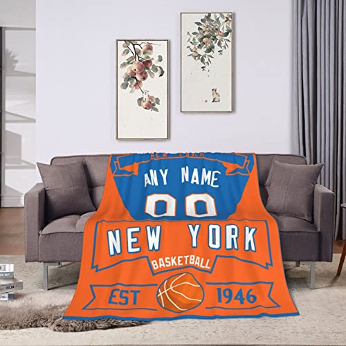 Custom Throw Blankets for Bed Personalized Basketball City Fans Gift Winter Summer Fleece Blanket Name and Number, 30"x40", 50"x60"