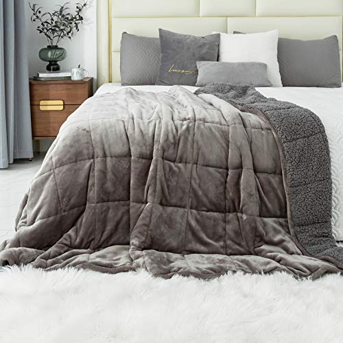 immtree Sherpa Fleece Weighted Blanket 12lbs for Adult, Soft Flannel Shaggy Cozy Fuzzy Fluffy Heavy Hug Blanket, Dual Sided Sofa Bedding Bed Sofa Blanket for Better Sleep, 48 x 72 inches, Grey