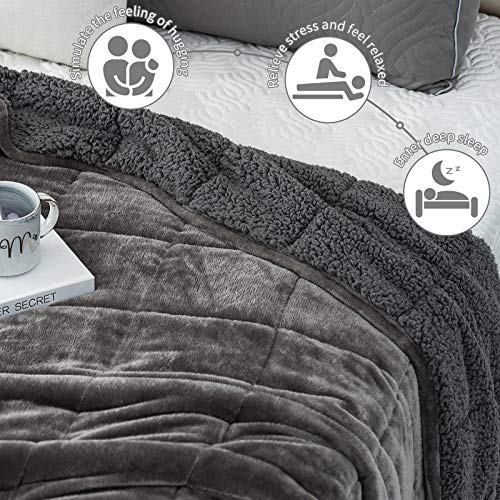 immtree Sherpa Fleece Weighted Blanket 12lbs for Adult, Soft Flannel Shaggy Cozy Fuzzy Fluffy Heavy Hug Blanket, Dual Sided Sofa Bedding Bed Sofa Blanket for Better Sleep, 48 x 72 inches, Grey