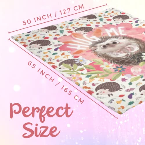 Hedgehog Gifts for Women & Girls, Hedgehog Throws for Hedgehog Lovers, Super Soft Flannel Throw Blankets with Cute Hedgehog Pattern, Birthday Gifts, 50” x 65”, White