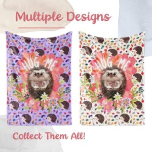 Hedgehog Gifts for Women & Girls, Hedgehog Throws for Hedgehog Lovers, Super Soft Flannel Throw Blankets with Cute Hedgehog Pattern, Birthday Gifts, 50” x 65”, White