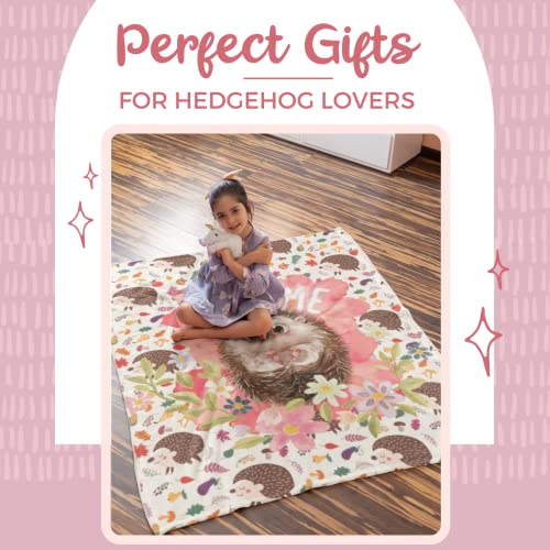 Hedgehog Gifts for Women & Girls, Hedgehog Throws for Hedgehog Lovers, Super Soft Flannel Throw Blankets with Cute Hedgehog Pattern, Birthday Gifts, 50” x 65”, White