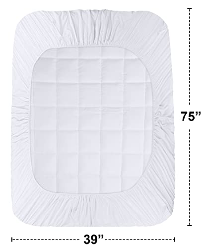 Utopia Bedding Quilted Fitted Premium Mattress Pad Twin Size - Pillow Top Mattress Topper - Elastic Fitted Fluffy Mattress Protector - Mattress Cover Stretches up to 16 Inches Deep -Machine Washable