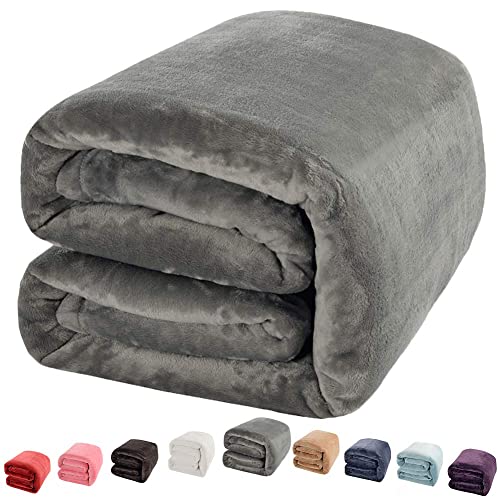 Shilucheng Soft Queen Size Fleece Blankets for All Season 330 GSM Warm Fuzzy Microplush Lightweight Thermal Blankets Summer Autumn Blankets for Couch Bed Sofa,90x90 Inches,Grey