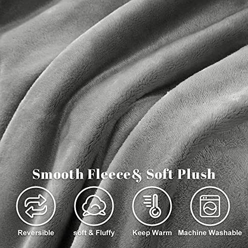 Shilucheng Soft Queen Size Fleece Blankets for All Season 330 GSM Warm Fuzzy Microplush Lightweight Thermal Blankets Summer Autumn Blankets for Couch Bed Sofa,90x90 Inches,Grey