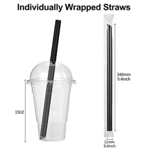 RENYIH 400 Pcs Black Boba Straws Jumbo Smoothie Straws,Individually Wrapped Disposable Plastic Large Wide-mouthed Milkshake Drinking Straws(0.43" Wide X 9.45" Long)