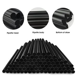 RENYIH 400 Pcs Black Boba Straws Jumbo Smoothie Straws,Individually Wrapped Disposable Plastic Large Wide-mouthed Milkshake Drinking Straws(0.43" Wide X 9.45" Long)