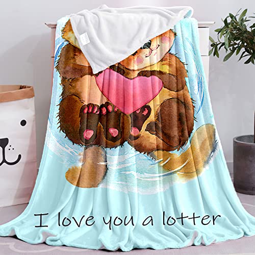 Cute Sea Otter Love You a Lotter Throw Blanket Soft Cozy Warm Blanket Fleece Flannel Blanket for Couch Bed Sofa 50"x40"