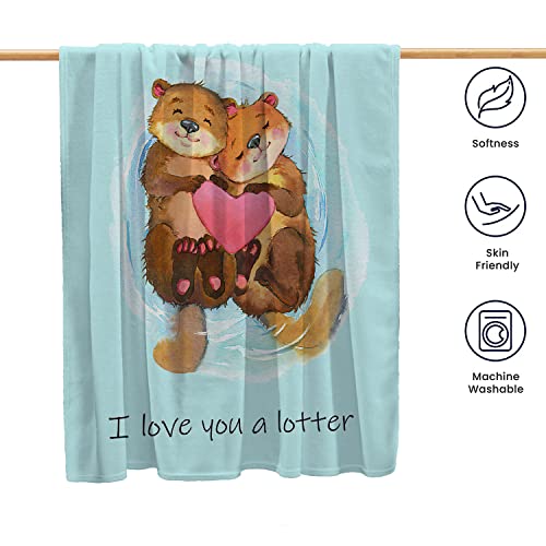 Cute Sea Otter Love You a Lotter Throw Blanket Soft Cozy Warm Blanket Fleece Flannel Blanket for Couch Bed Sofa 50"x40"