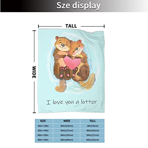 Cute Sea Otter Love You a Lotter Throw Blanket Soft Cozy Warm Blanket Fleece Flannel Blanket for Couch Bed Sofa 50"x40"