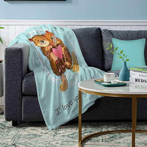 Cute Sea Otter Love You a Lotter Throw Blanket Soft Cozy Warm Blanket Fleece Flannel Blanket for Couch Bed Sofa 50"x40"