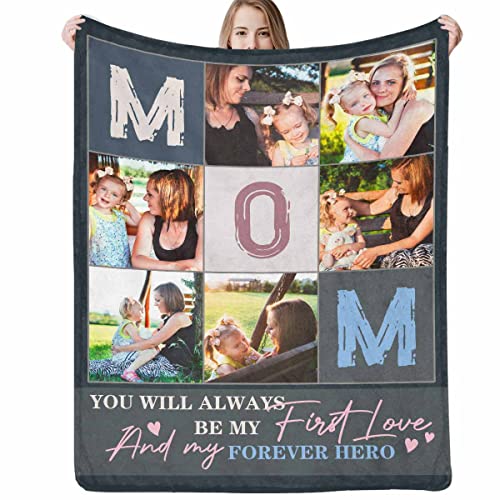 Custom Blanket, Mothers Day Birthday Gifts for Mom: Made in USA, Personalized Blanket with Photos, Memorial Gifts for Mom from Daughter Son Customized Blankets with Photos for Mom Grandma Women