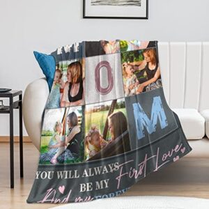 Custom Blanket, Mothers Day Birthday Gifts for Mom: Made in USA, Personalized Blanket with Photos, Memorial Gifts for Mom from Daughter Son Customized Blankets with Photos for Mom Grandma Women