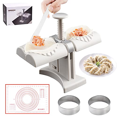 Household Double Head Automatic Dumpling Maker Mould,Sameme Dumpling Press with Kneading Pad,2 Dough Pressing Tools and Spoon.Quick Dumpling Empanadas Pierogi Maker Tools for Home,Kitchen Restaurant