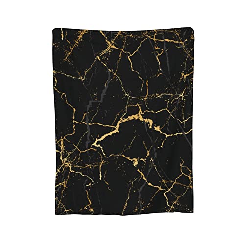 Perinsto Black and Golden Yellow Marble Throw Blanket Ultra Soft Warm All Season Marbling Texture Decorative Fleece Blankets for Bed Chair Car Sofa Couch Bedroom 50"X40"