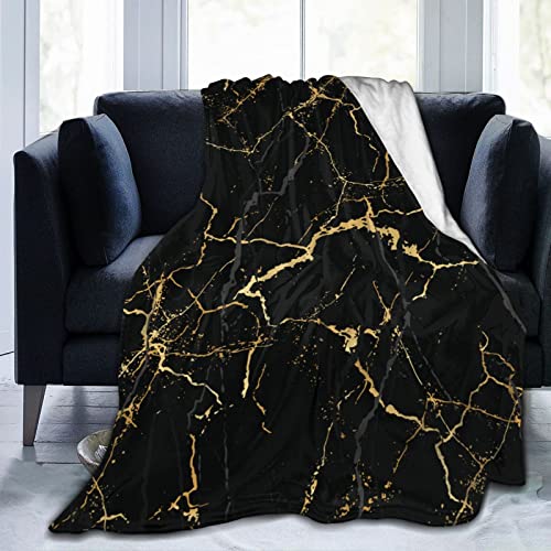 Perinsto Black and Golden Yellow Marble Throw Blanket Ultra Soft Warm All Season Marbling Texture Decorative Fleece Blankets for Bed Chair Car Sofa Couch Bedroom 50"X40"