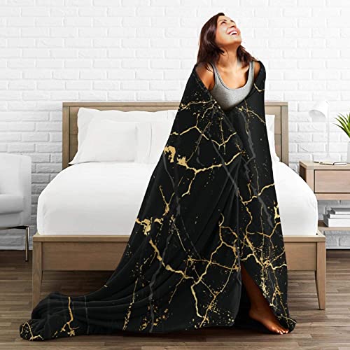 Perinsto Black and Golden Yellow Marble Throw Blanket Ultra Soft Warm All Season Marbling Texture Decorative Fleece Blankets for Bed Chair Car Sofa Couch Bedroom 50"X40"