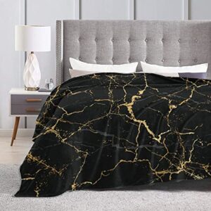 Perinsto Black and Golden Yellow Marble Throw Blanket Ultra Soft Warm All Season Marbling Texture Decorative Fleece Blankets for Bed Chair Car Sofa Couch Bedroom 50"X40"