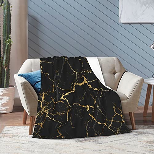 Perinsto Black and Golden Yellow Marble Throw Blanket Ultra Soft Warm All Season Marbling Texture Decorative Fleece Blankets for Bed Chair Car Sofa Couch Bedroom 50"X40"