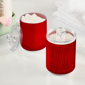 JUMBEAR 2 Pack Red Solid Color Qtip Holder Dispenser with Lid 14 oz Clear Plastic Apothecary Jar Set for Bathroom Vanity Organizers Storage Containers