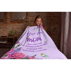 I Love You Mother Throw Blanket Flannel Throw Blankets Lightweight Throw Blanket for Living Room Sofa 50"x60"for Mom