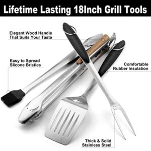 GRILLART BBQ Tools Grill Tools Set - 18Inch Grilling Tools BBQ Set - Grill Accessories w/ BBQ Tongs, Spatula, Fork, Brush - Stainless Grill Kit Grilling Set - Gift Ideas BBQ Accessories, Gifts for Men