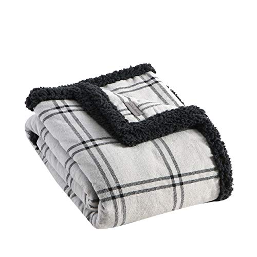 Eddie Bauer - Throw Blanket, Cotton Flannel Home Decor, All Season Reversible Sherpa Bedding (Kettle Falls Grey/Black Throw)