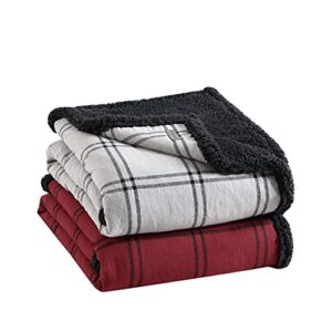 Eddie Bauer - Throw Blanket, Cotton Flannel Home Decor, All Season Reversible Sherpa Bedding (Kettle Falls Grey/Black Throw)