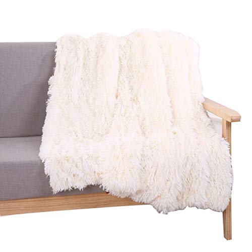 YOU SA Super Soft Shaggy Faux Fur Blanket Ultra Plush Decorative Throw Blanket 51''*63'',Cream White